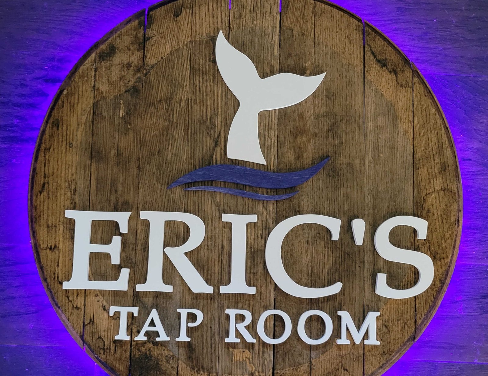 Eric's Tap Room Custom Bourbon Barrel Head w/LEDs - Made By Jay Lane