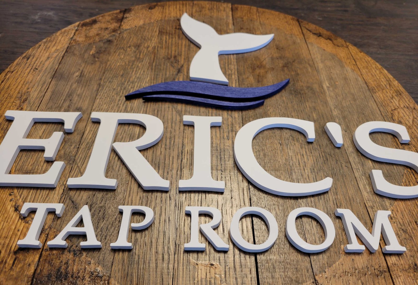 Eric's Tap Room Custom Bourbon Barrel Head w/LEDs - Made By Jay Lane