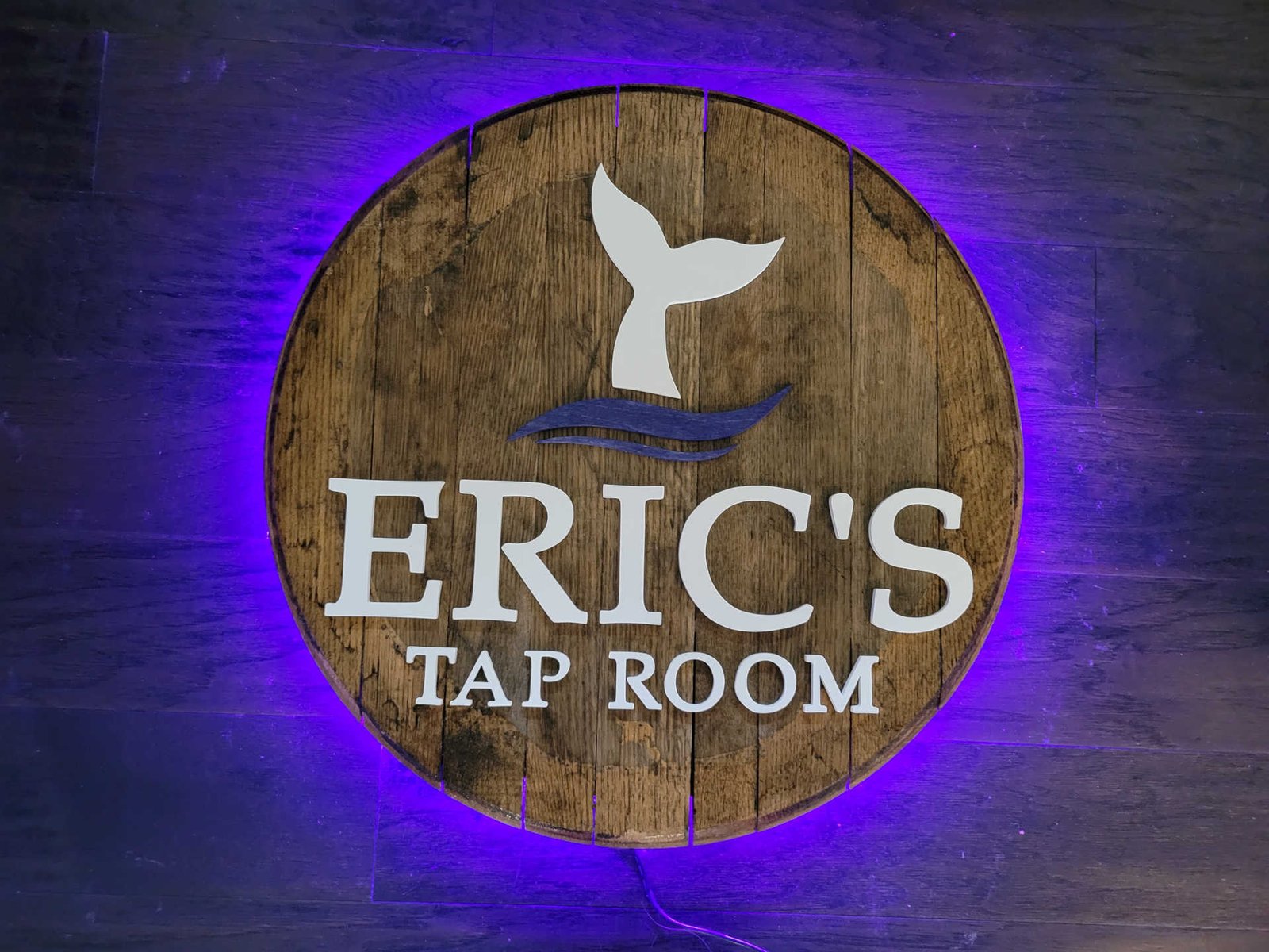 Eric's Tap Room Custom Bourbon Barrel Head w/LEDs - Made By Jay Lane