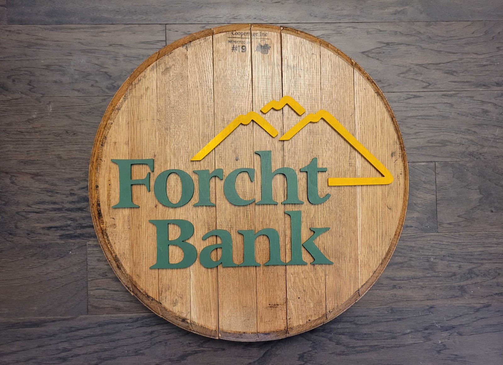 Forcht Bank Logo Bourbon Barrel Head - Made By Jay Lane