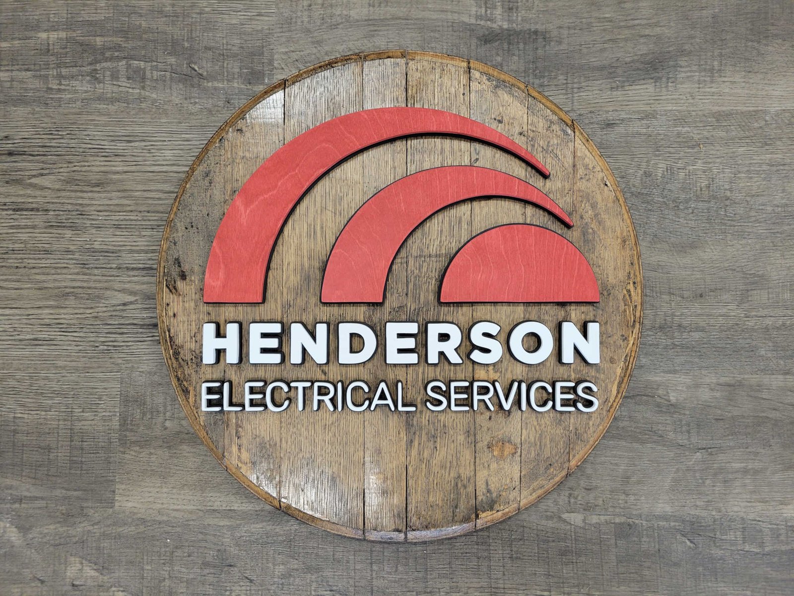 Henderson Electrical Services Logo Bourbon Barrel Head - Made By Jay Lane