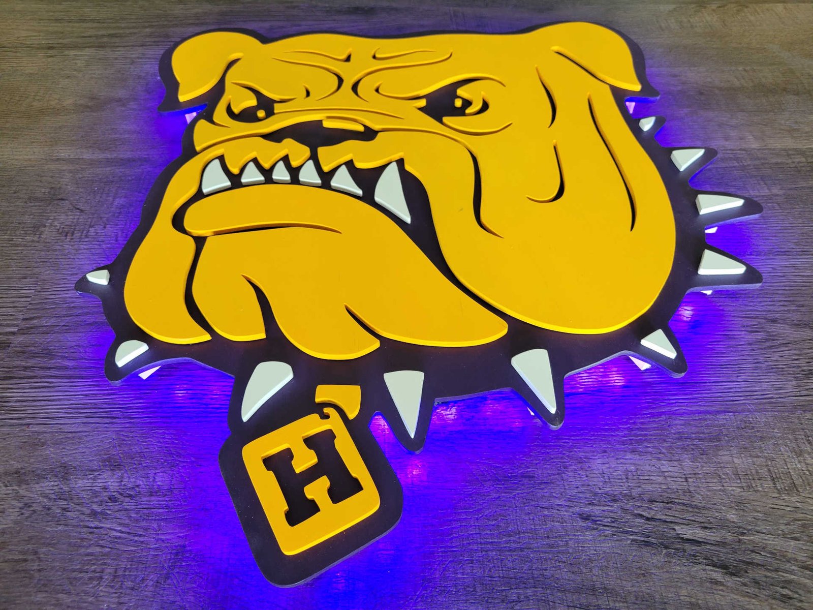 Male High School Bulldogs Logo Sign w/LEDs - Made By Jay Lane