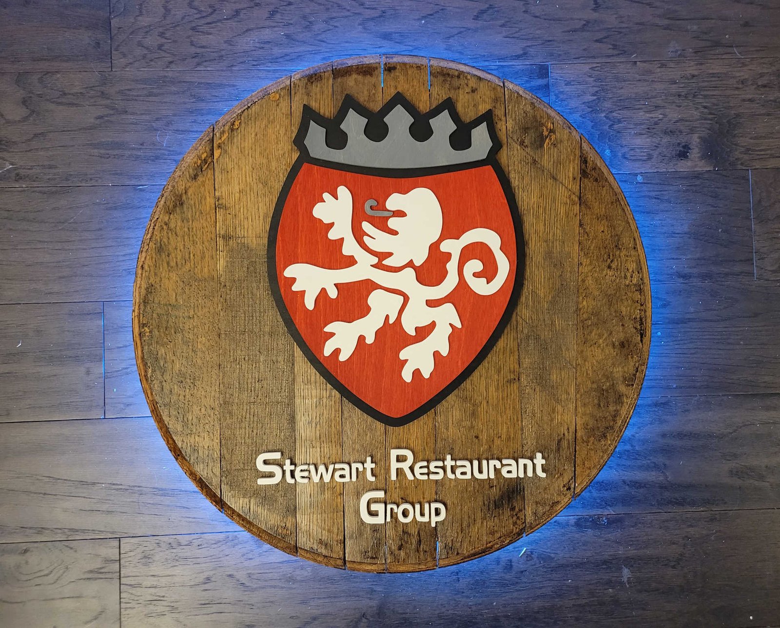 Stewart Restaurant Group Logo Bourbon Barrel Head - Made By Jay Lane