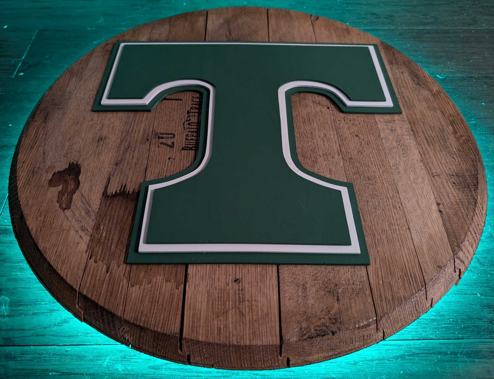 Trinity High School Logo Bourbon Barrel Head - Made By Jay Lane